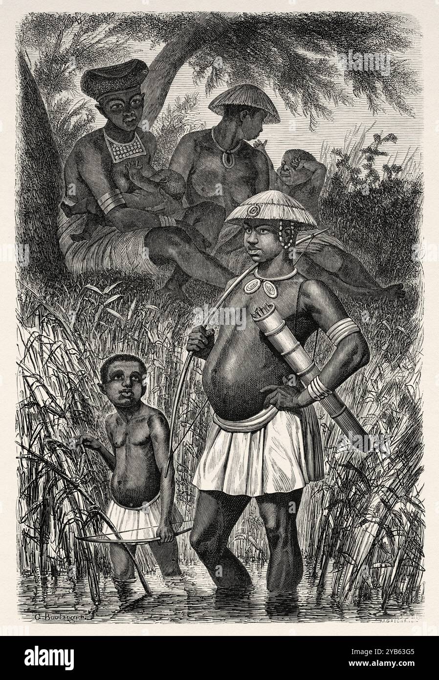 Black persons of the Ousumboua people. Tanzania. Africa. Drawing by ...