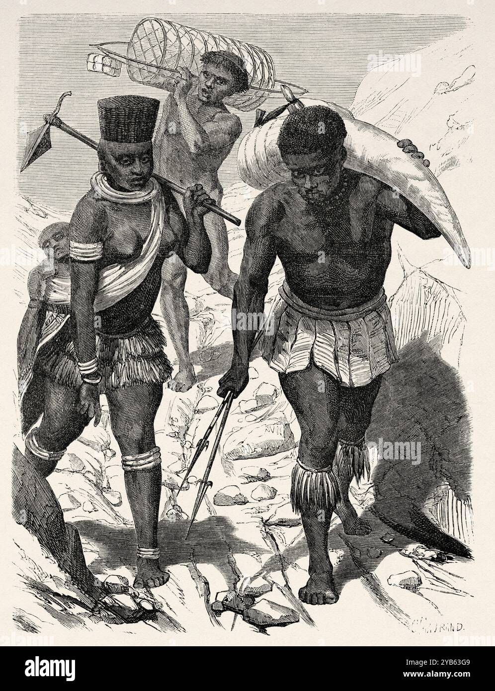 African ivory bearer. Tanzania. Africa. Drawing by Gustave Boulanger ...