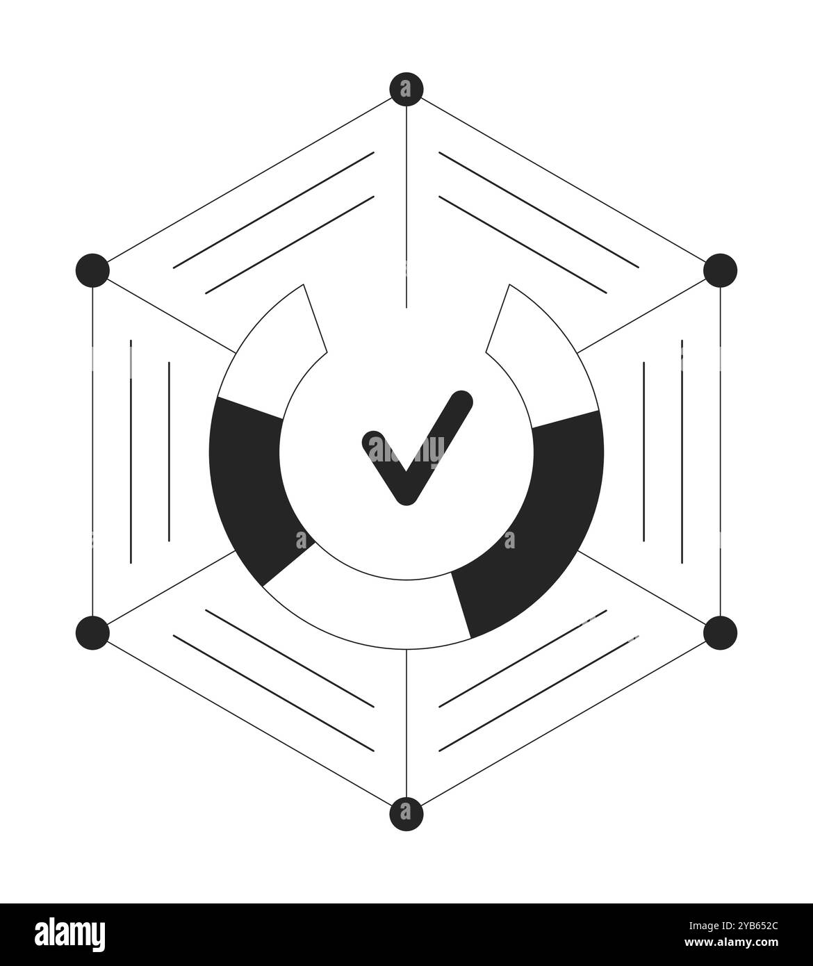 Matrix circle diagram checkmark black and white 2D line object Stock ...
