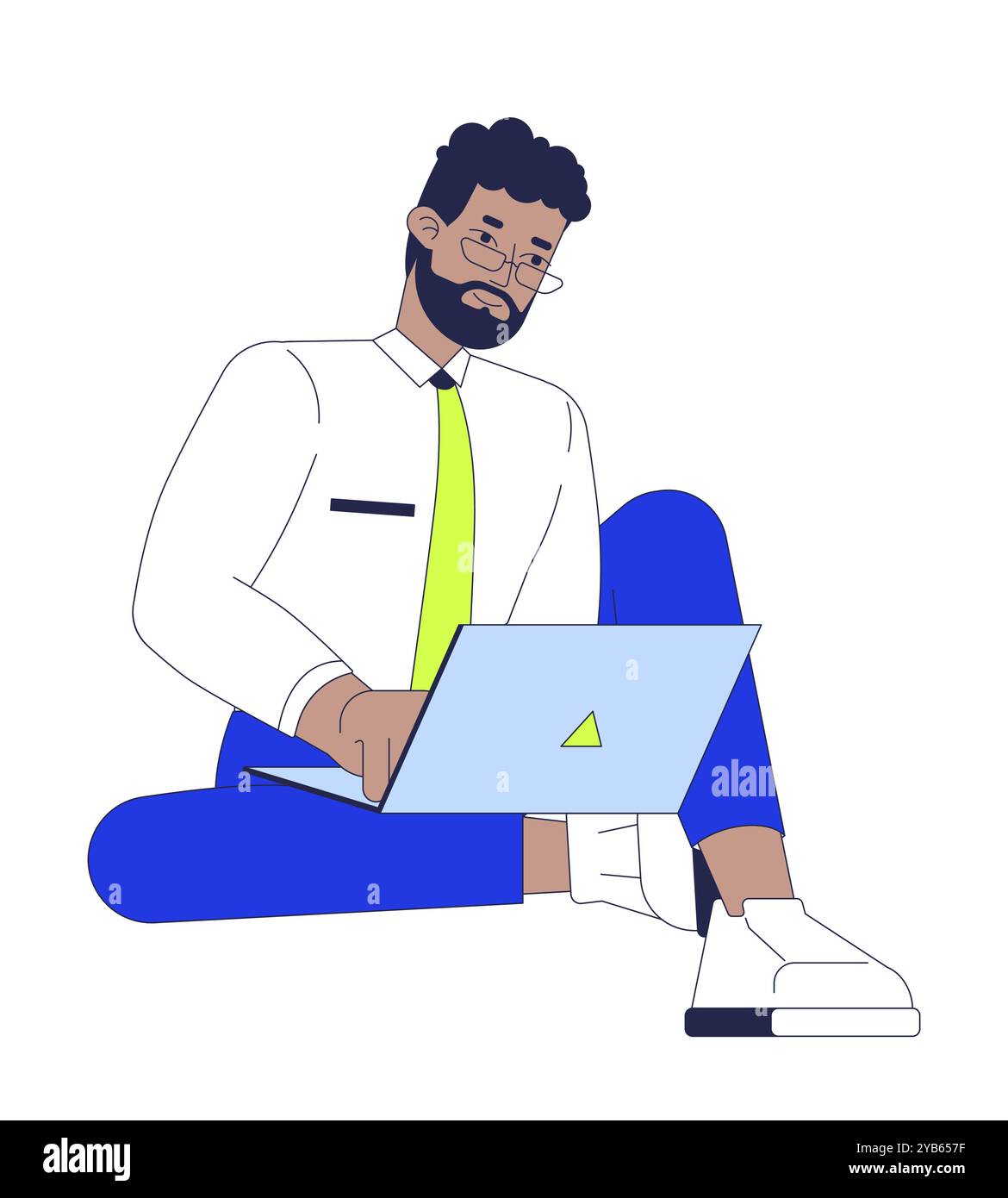 African american male employee typing laptop working relaxed 2D cartoon ...