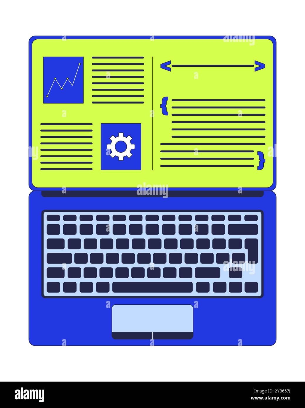 Open Laptop Screen With Programming Software 2d Cartoon Object Stock