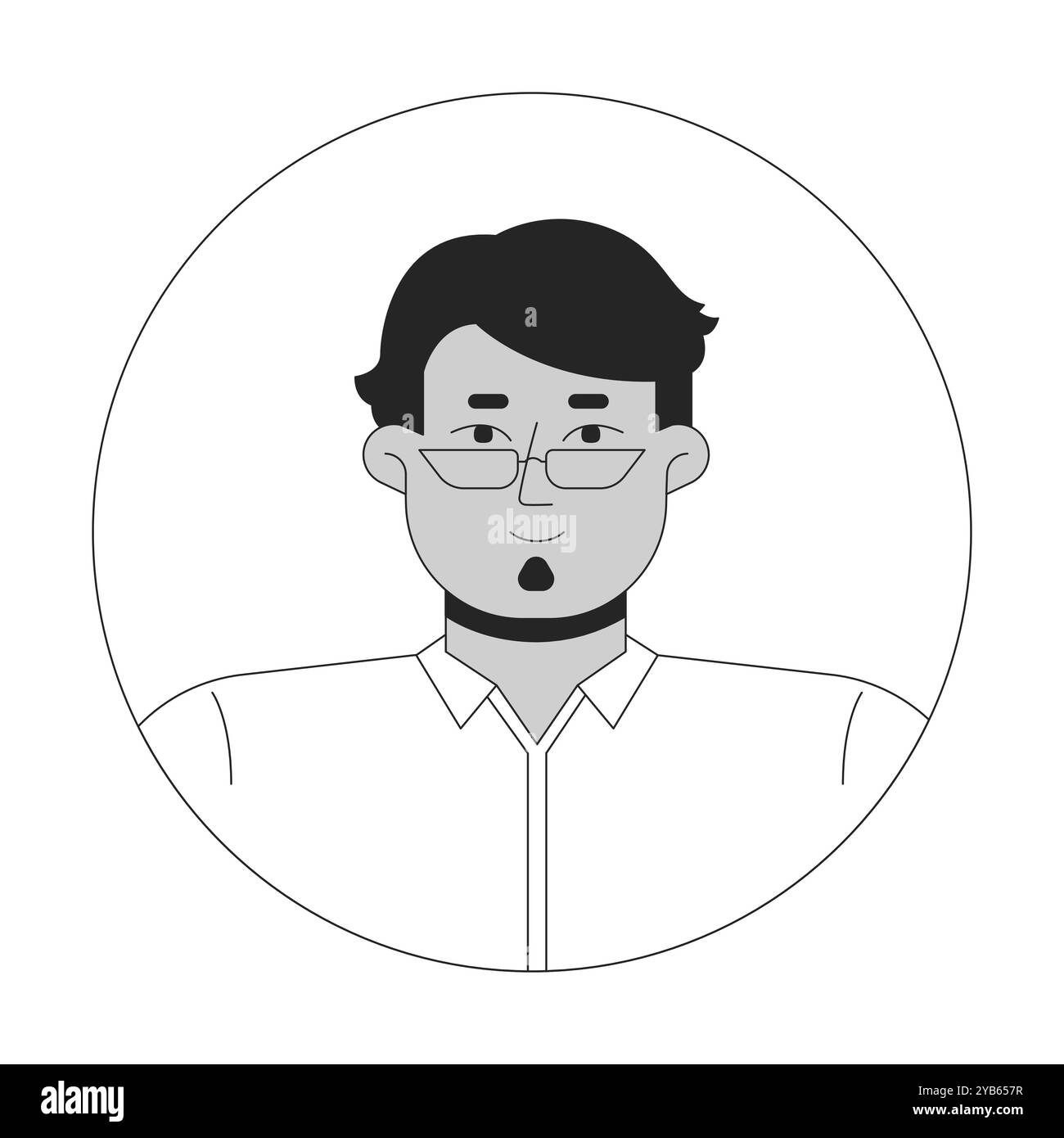 Middle aged arab man wearing eyeglasses black and white 2D avatar ...