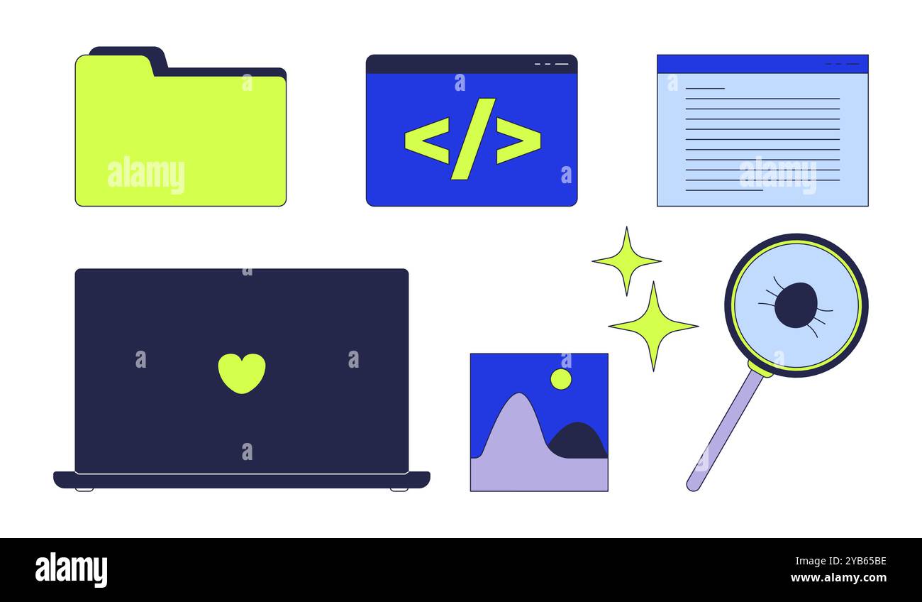 Programming desktop icons 2D cartoon objects set Stock Vector Image ...