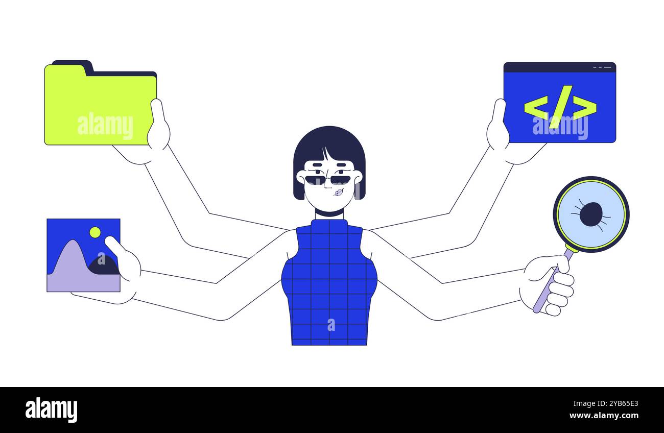 Multitasking woman programmer 2D cartoon character Stock Vector Image ...