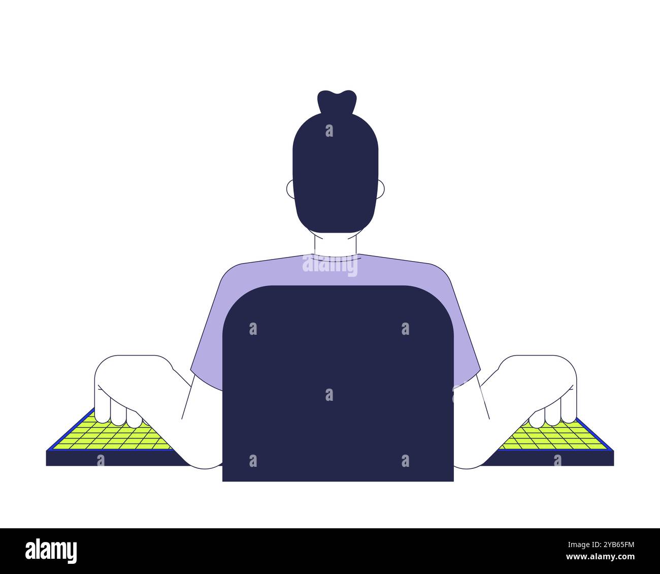 Back view man typing computer keyboard 2D cartoon character Stock ...