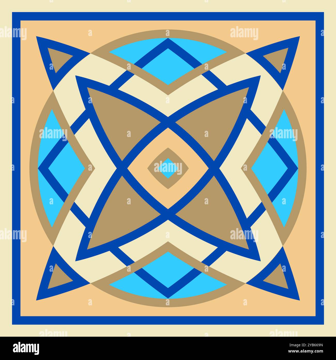Vector hand drawn of square ceramic tile. Ornate geometric pattern ...