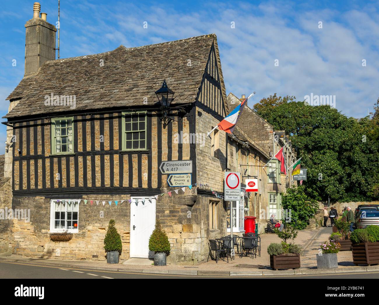 Post Office and The Bull Hotel and public house, village of Fairford ...