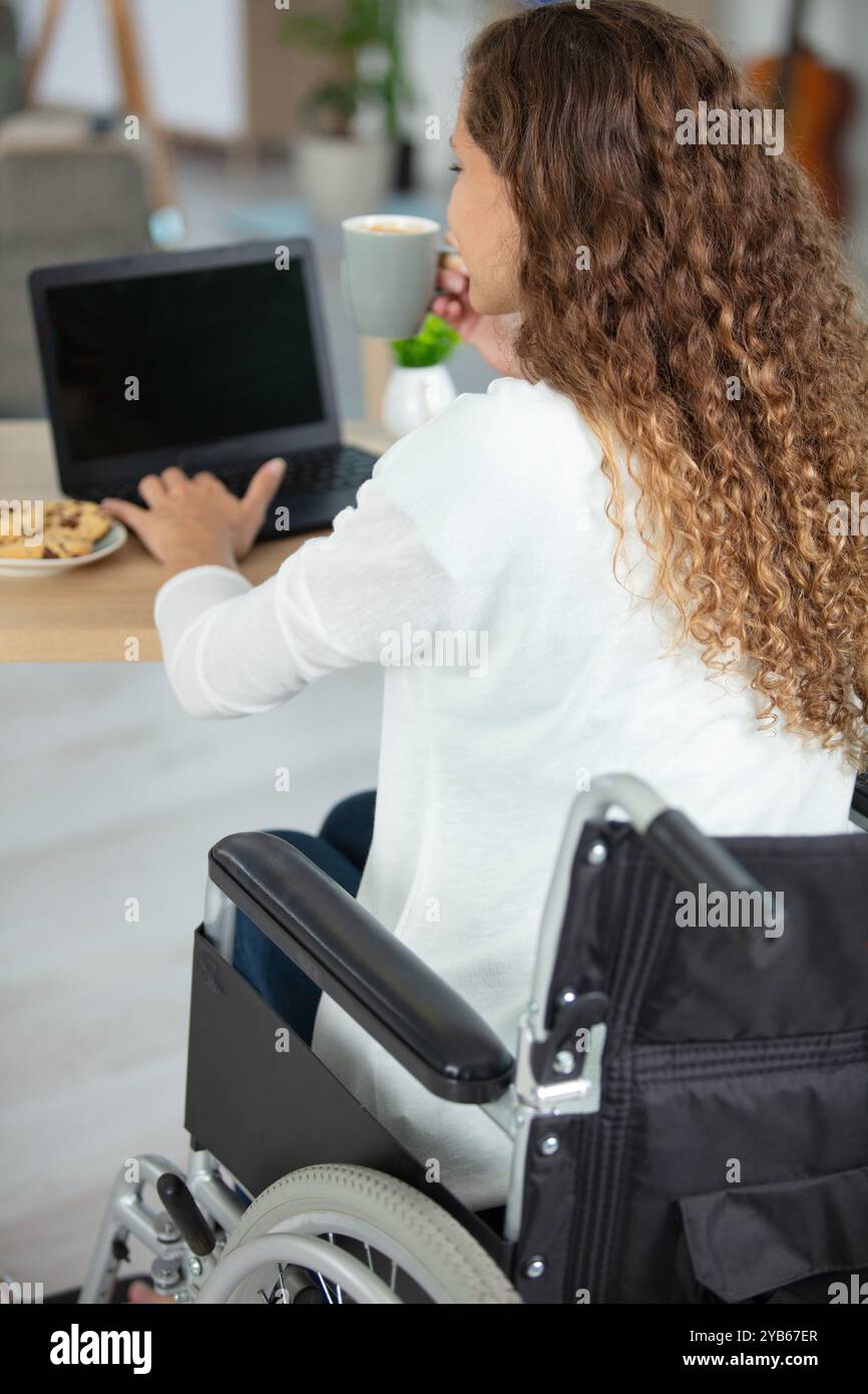disabled woman in wheelchair with laptop Stock Photo - Alamy