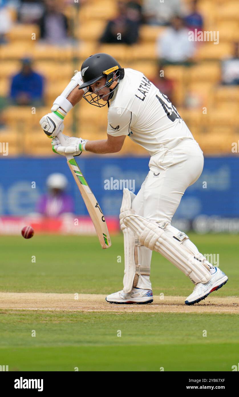 New Zealand's captain Tom Latham hits a boundary during the day two of ...