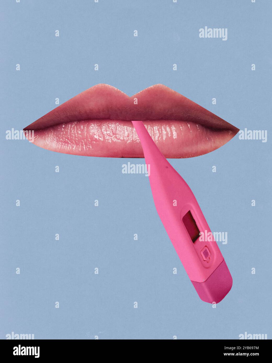Contemporary art collage. Thermometer interacting with lips, showing ...