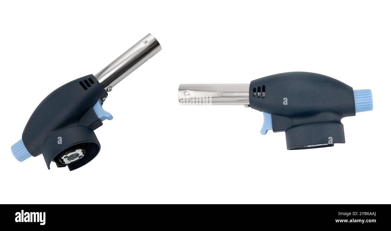 Manual gas torch burner isolated on white background. Flame gun blow ...