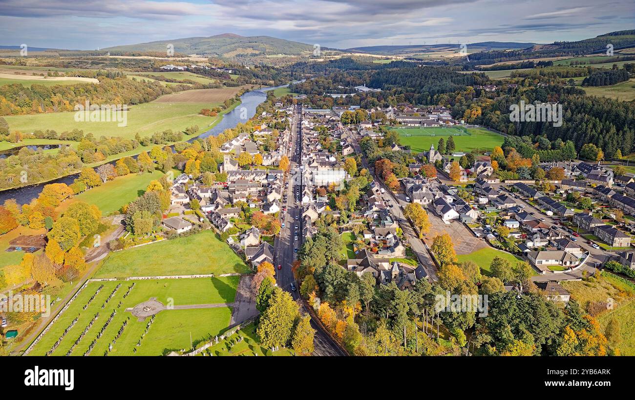 Aberlour Moray Scotland sunshine over the town in autumn colours ...