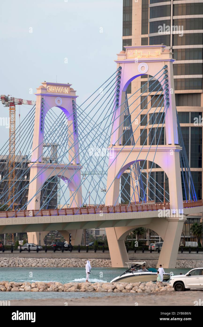 Gewan bridge in the entrance of Pearl Qatar residential area Stock ...