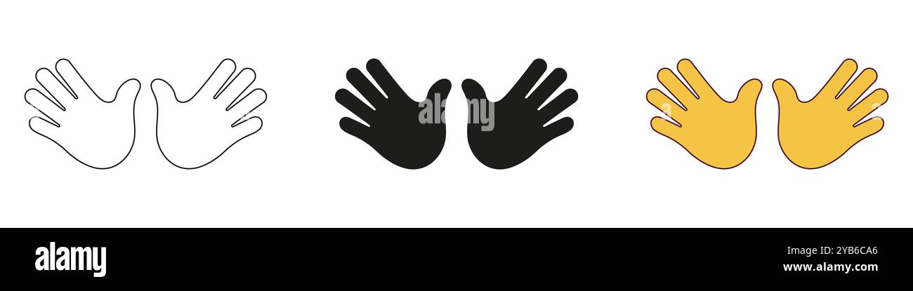 Two Open Hands for Greeting or High Five Gestures Set. Open Palms Line ...