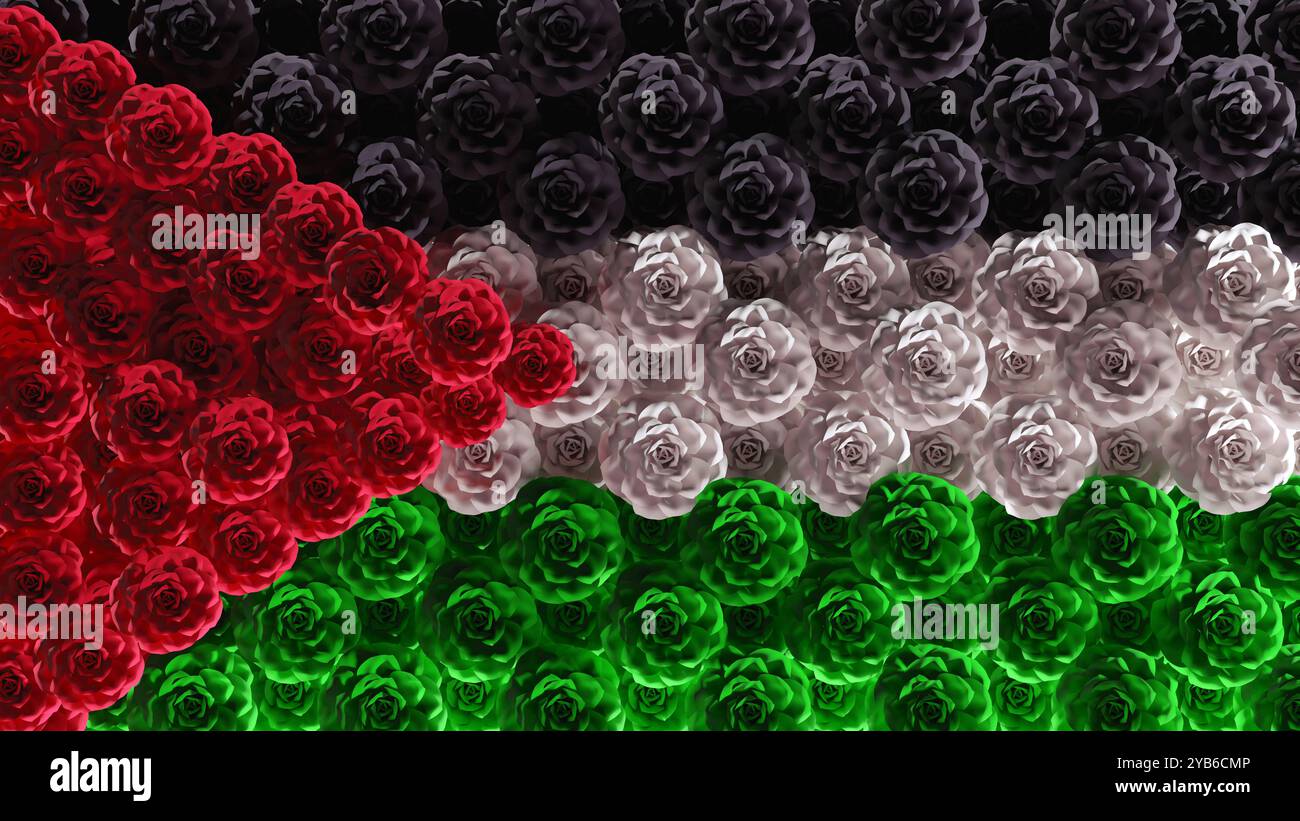 Palestine flag theme with red, black and white roses 8k Stock Photo - Alamy