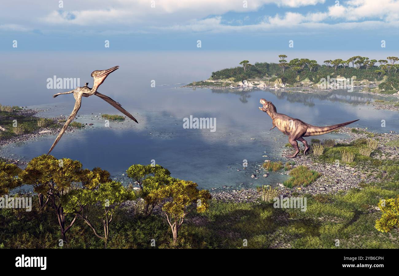 Pterosaur Pterodactylus and dinosaur Tyrannosaurus Rex Stock Photo - Alamy