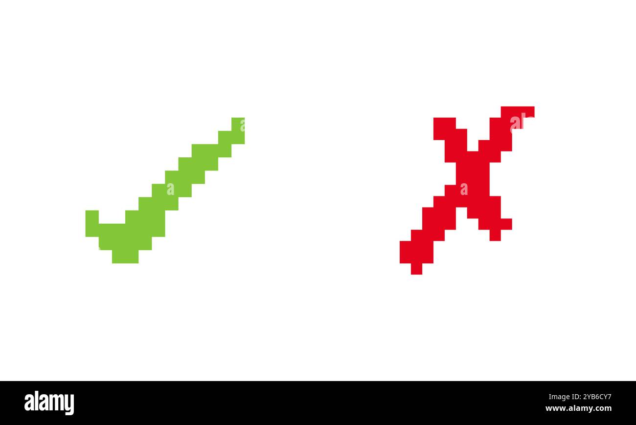Check Mark Icon. Green Check and Red Cross Icon in Pixel Art Style. Check Box Icon with Right ...