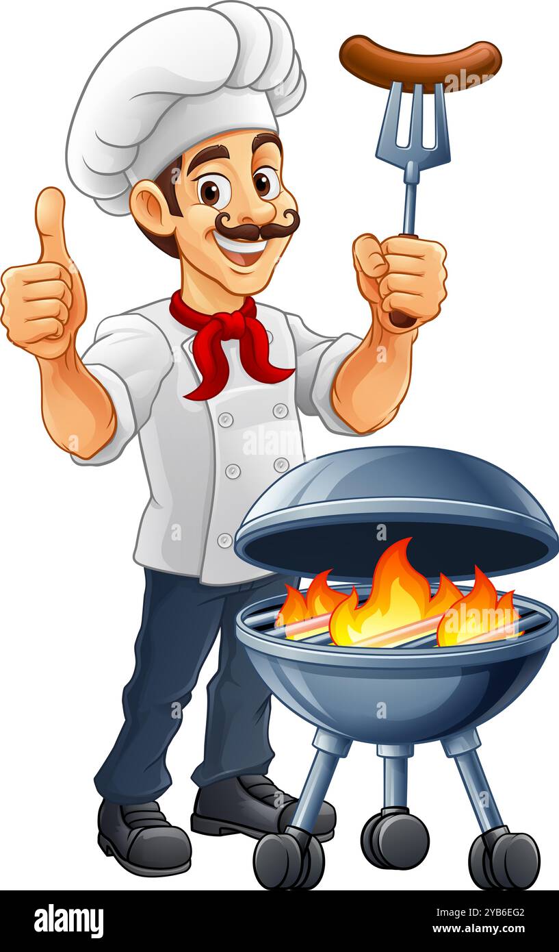 Chef Cartoon Barbecue Cook Man Mascot Character Stock Vector Image ...