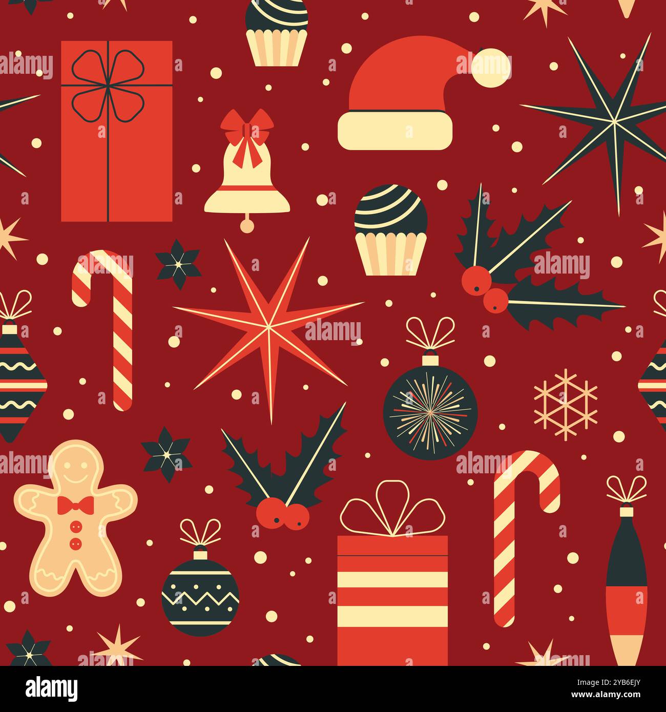 Christmas Seamless Pattern in Vintage Red Colors Stock Vector Image ...