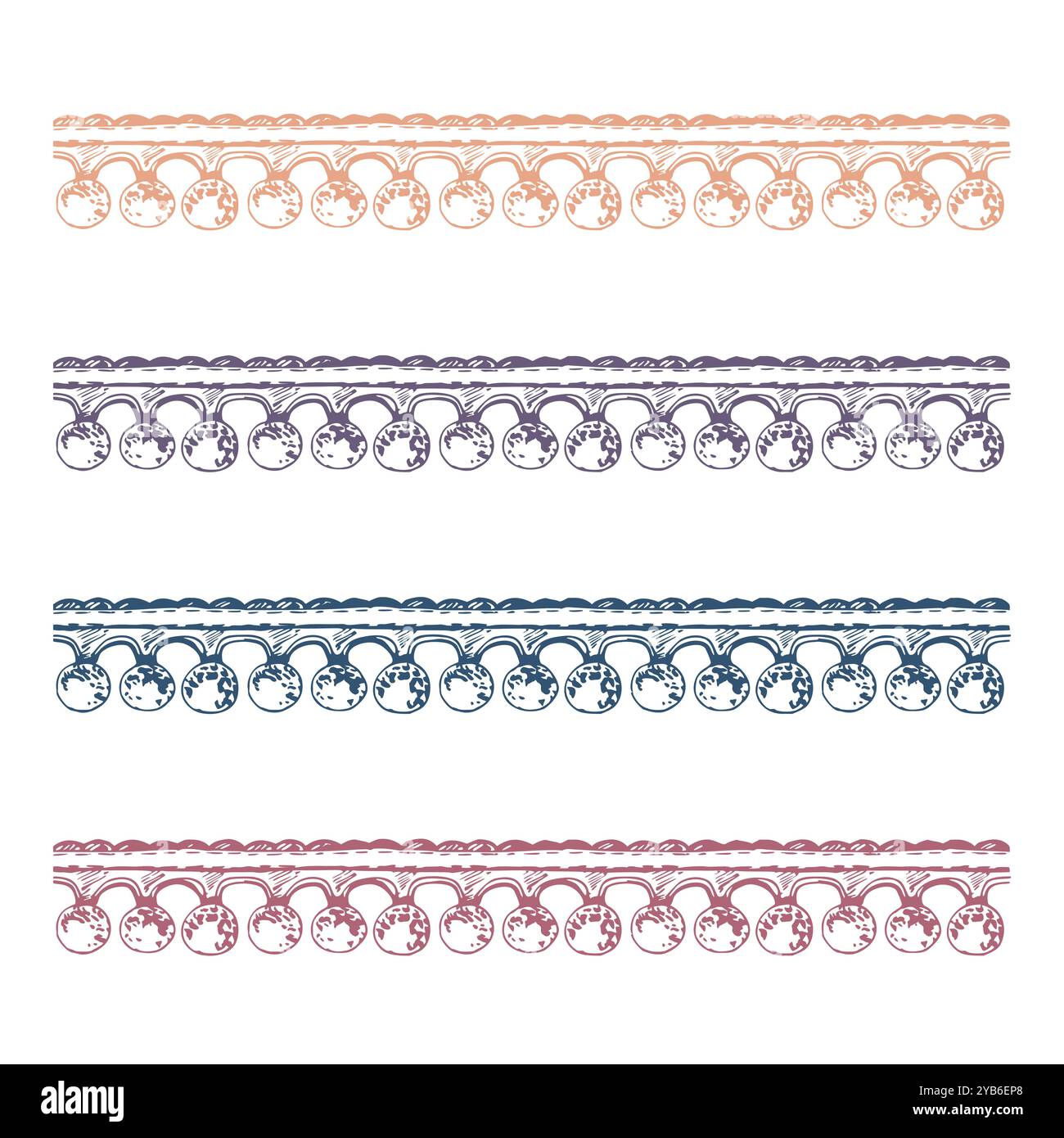Ribbon lace braid zigzag tassel. Hand drawn ink vector illustration ...