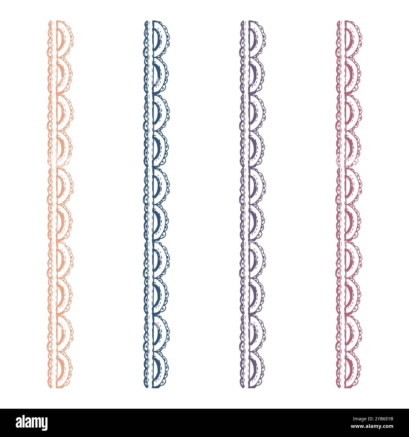 Hand drawn ink vector illustration. Ribbon lace braid zigzag tassel ...