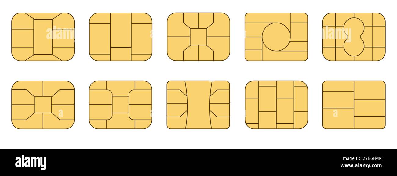 EMV chip icon set. Microchip for bank plastic credit or debit charge or ...