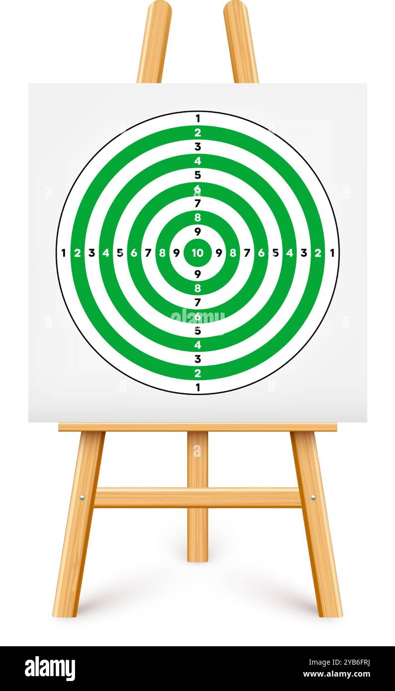 Shooting range target on a wooden easel stand. Paper target with ...