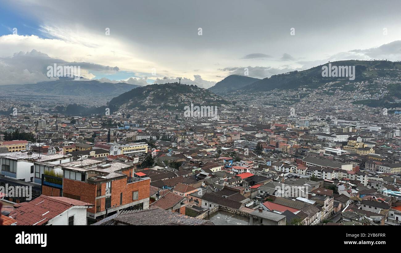 View towards the southern part of Quito, capital of Ecuador, stretching ...