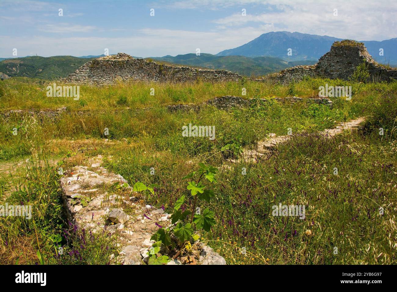 Ruins of the 13th century Citadel walls within Berat Castle, southern ...