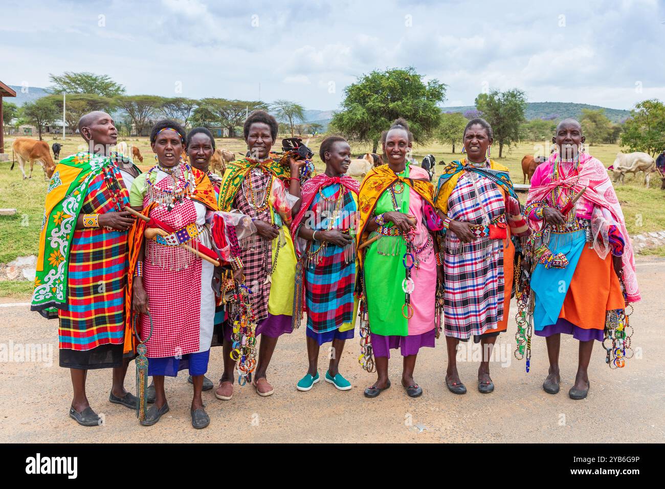 Line up of the women from the Masai Mara tribe who sell hand made ...