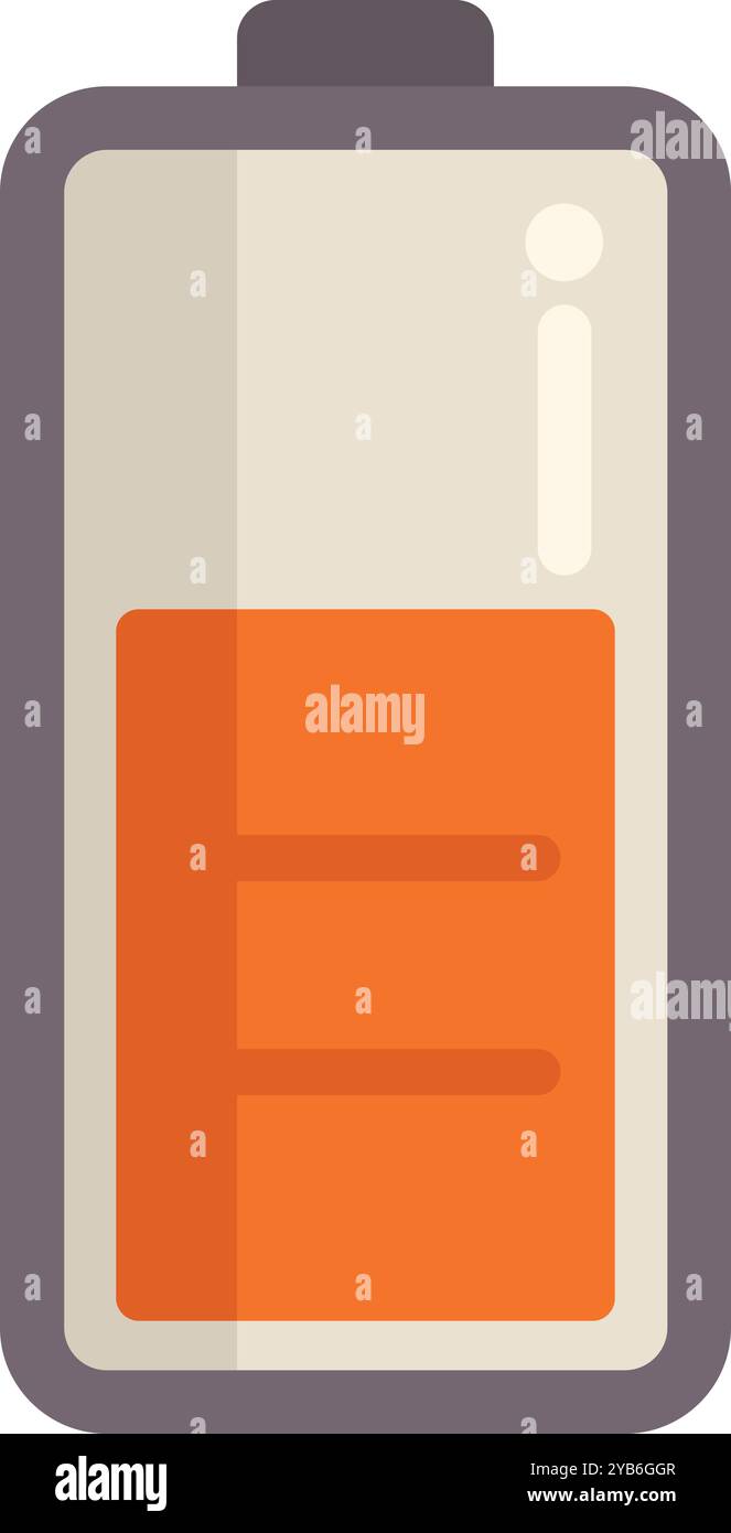 Battery icon showing a battery half full on a white background Stock ...