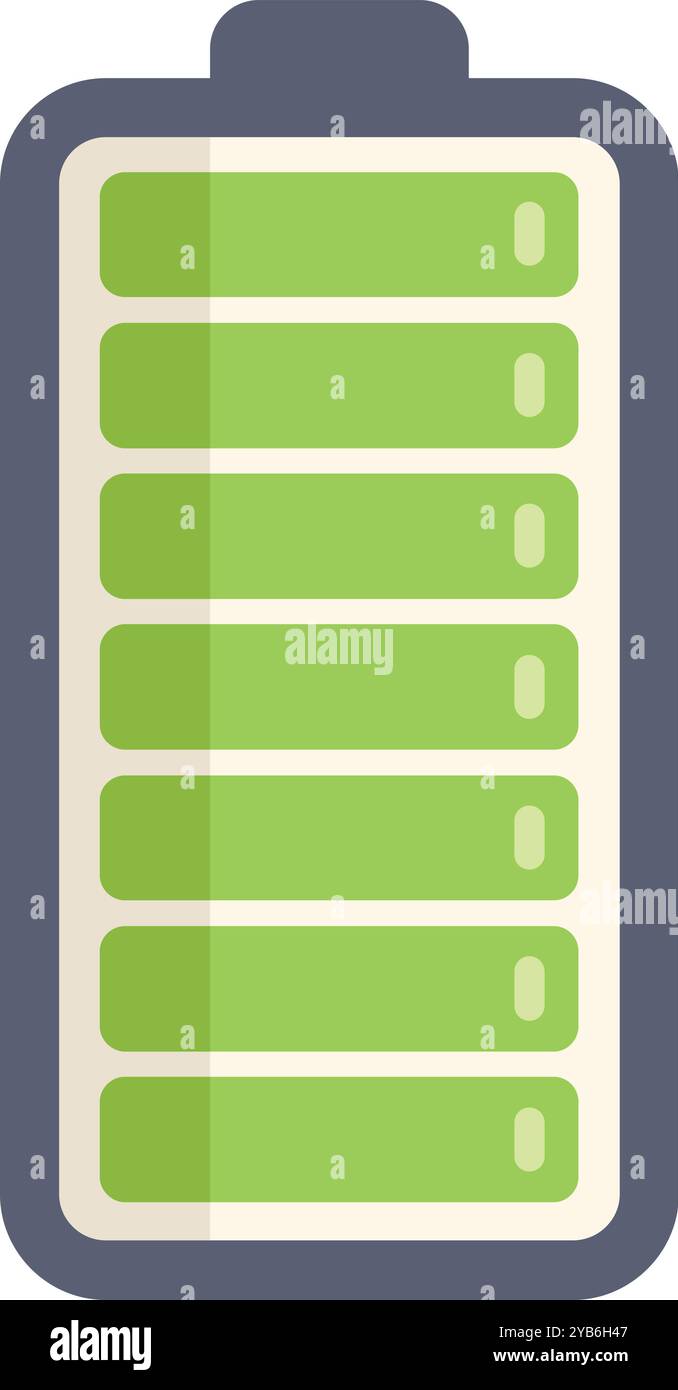 Simple battery icon is depicted with a green indicator showing an ...
