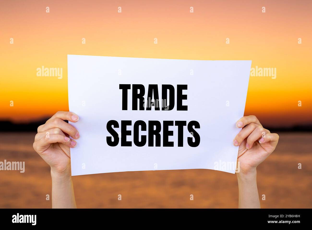 Trade secrets message written on white paper with blurry lake ...