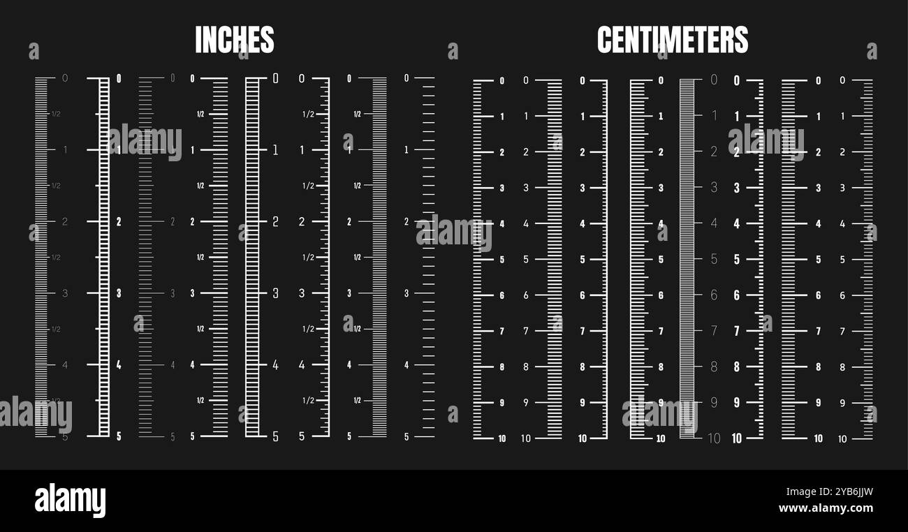 Vertical centimeter and inch scale for measuring length or height ...