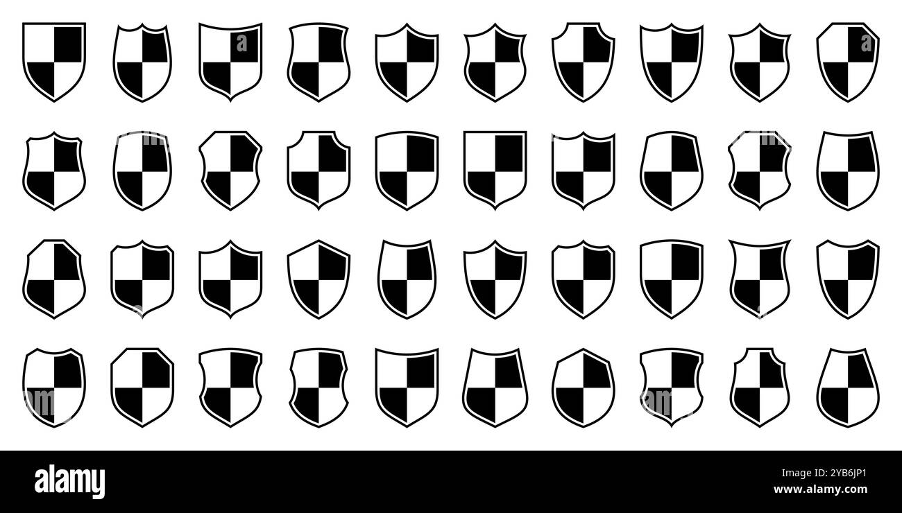 Set of various vintage shield icons. Black heraldic shields. Protection ...