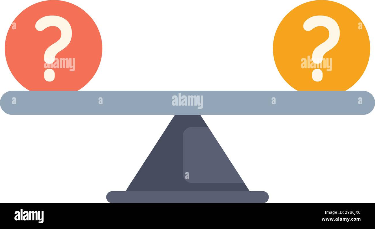 This vector illustration shows a balance scale comparing two question ...