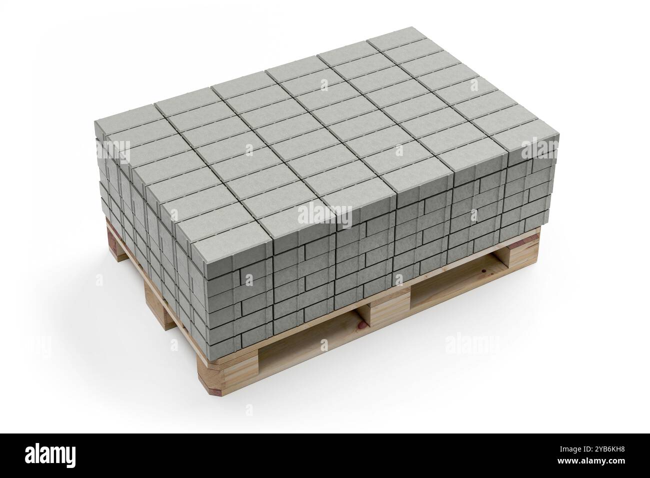 Stack of grey concrete pavement bricks placed on pallet - 3d rendering Stock Photo - Alamy
