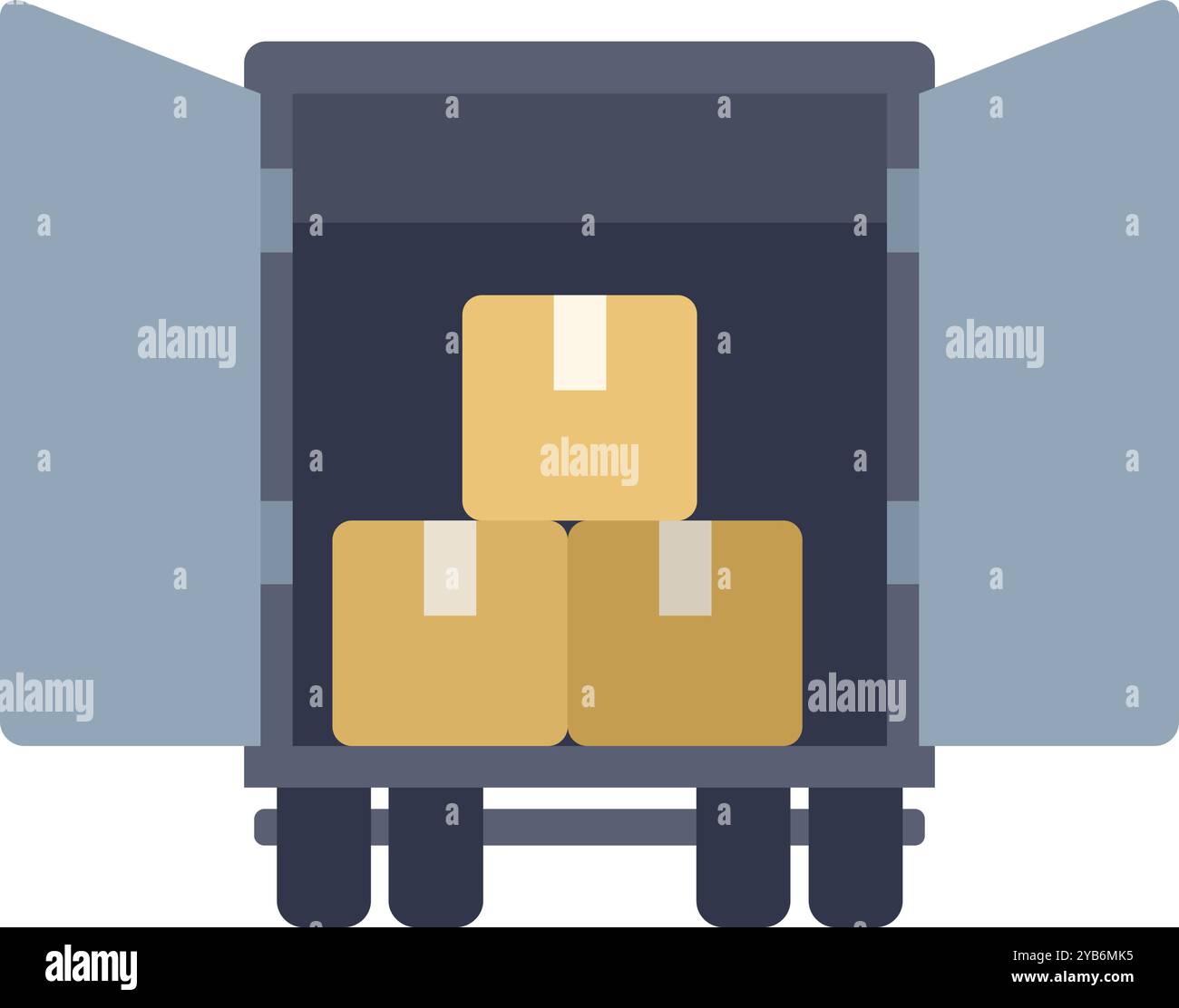 Delivery truck is waiting with open doors, ready for unloading of ...