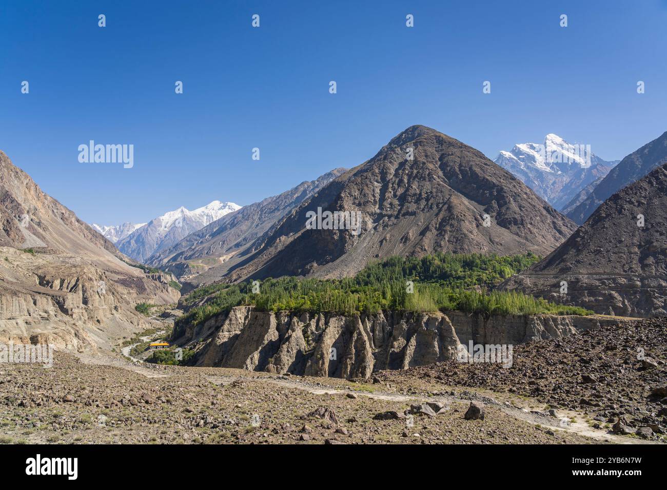 Scenic mountain landscape view of Bagrot valley with Diran peak and ...