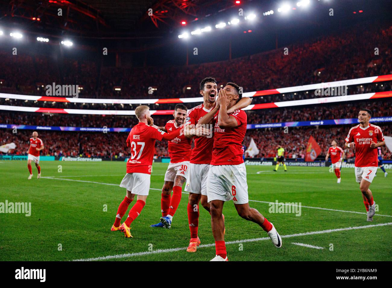 Alexander Bah seen celebrating after scoring goal with Tomas Araujo ...