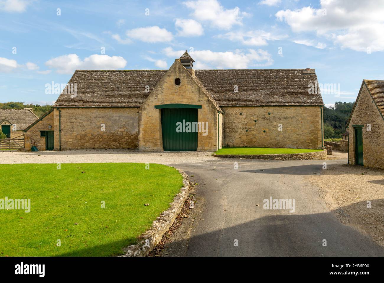 Historic nineteenth century farmyard stone barn building, Yanworth ...