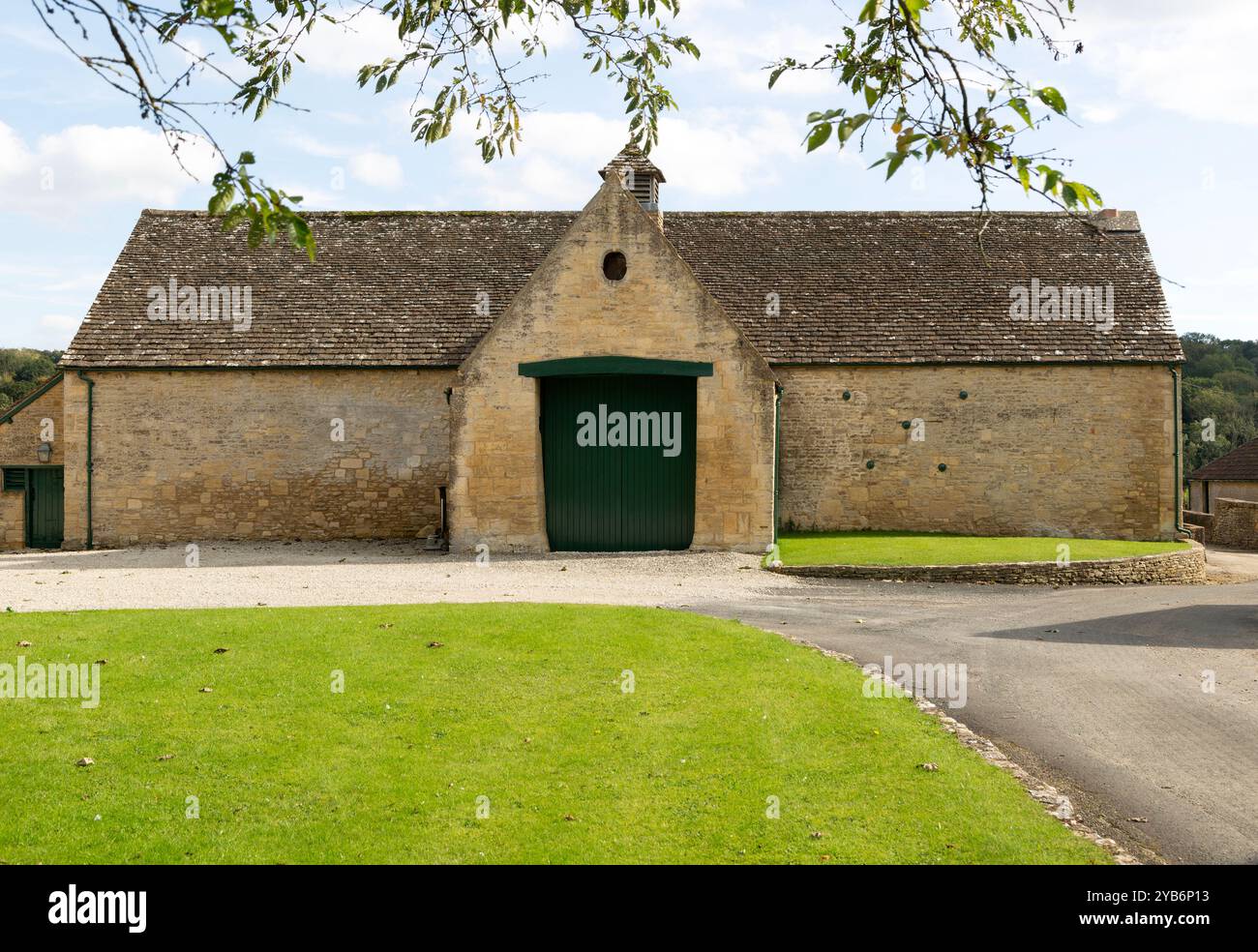 Historic nineteenth century farmyard stone barn building, Yanworth ...