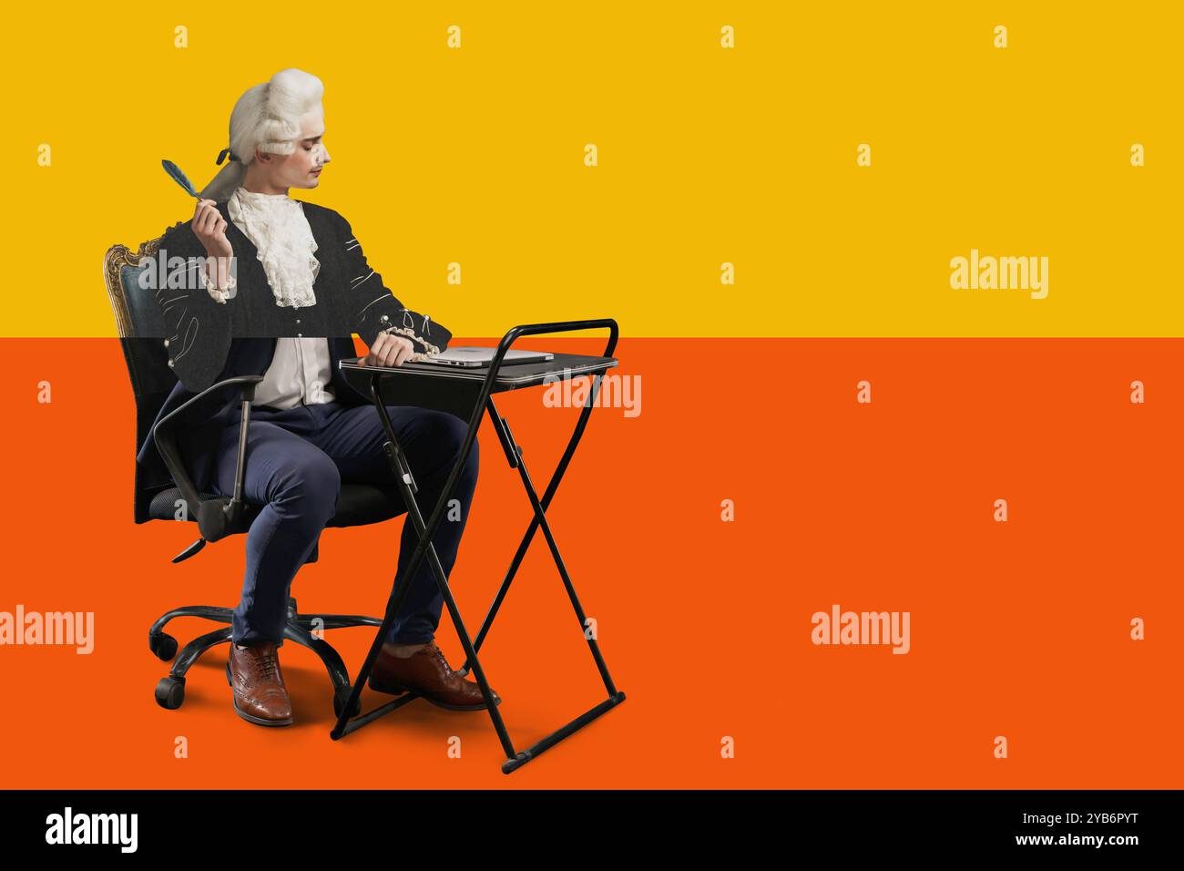 Historical figure, composer in 18th-century wig and suit sitting at ...