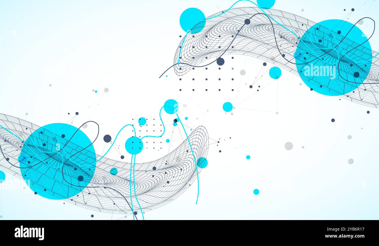 Template for science and technology presentation. Wireframe waves ...