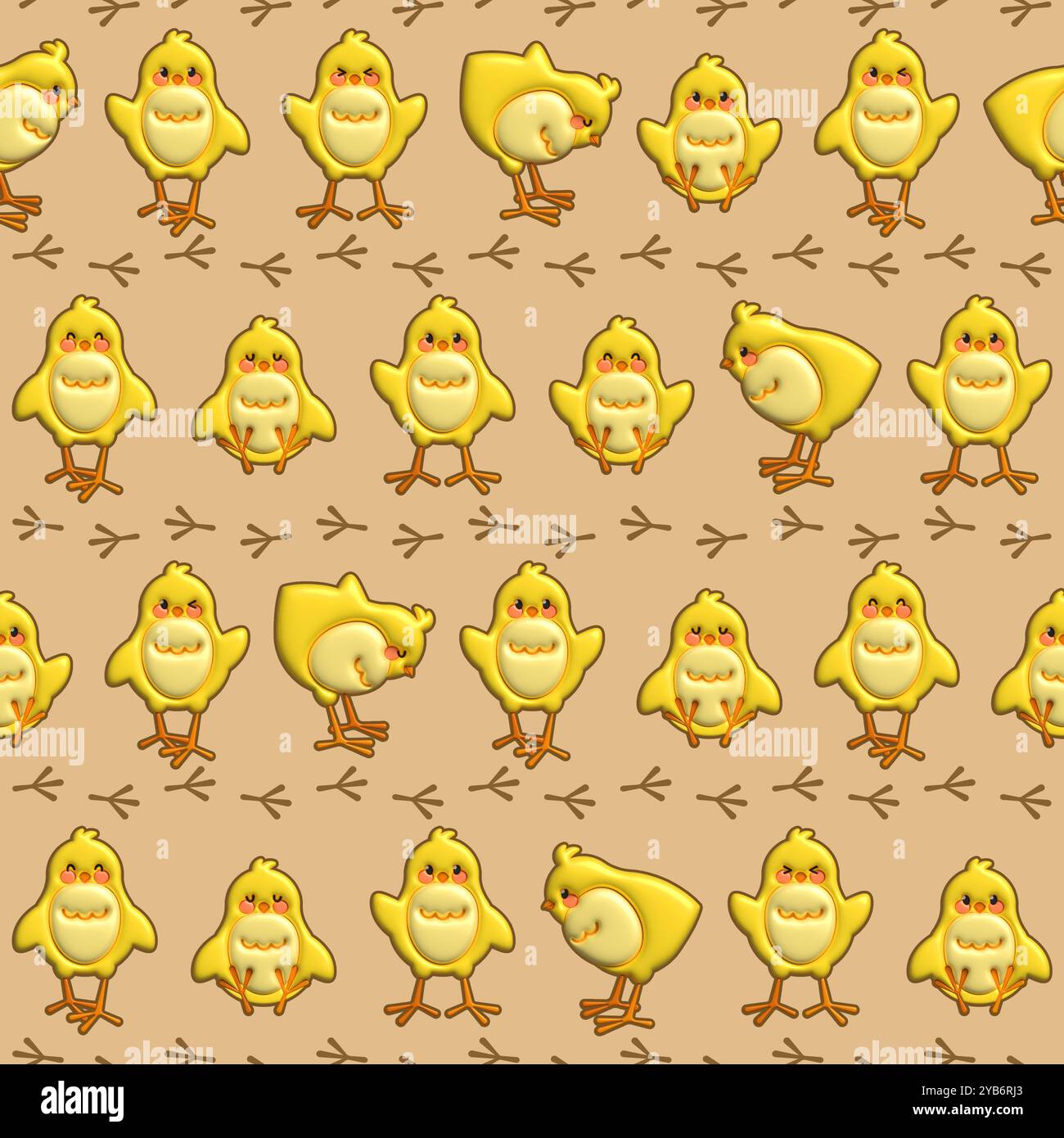 Seamless Easter pattern with cute chicks. Inflated Puffy style ...