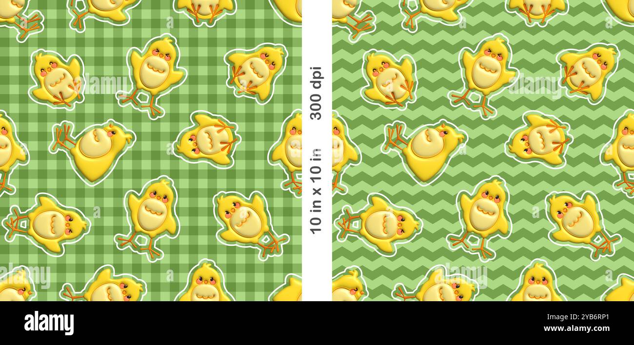 Set of 2 seamless Easter patterns with cute chicks. Inflated Puffy ...