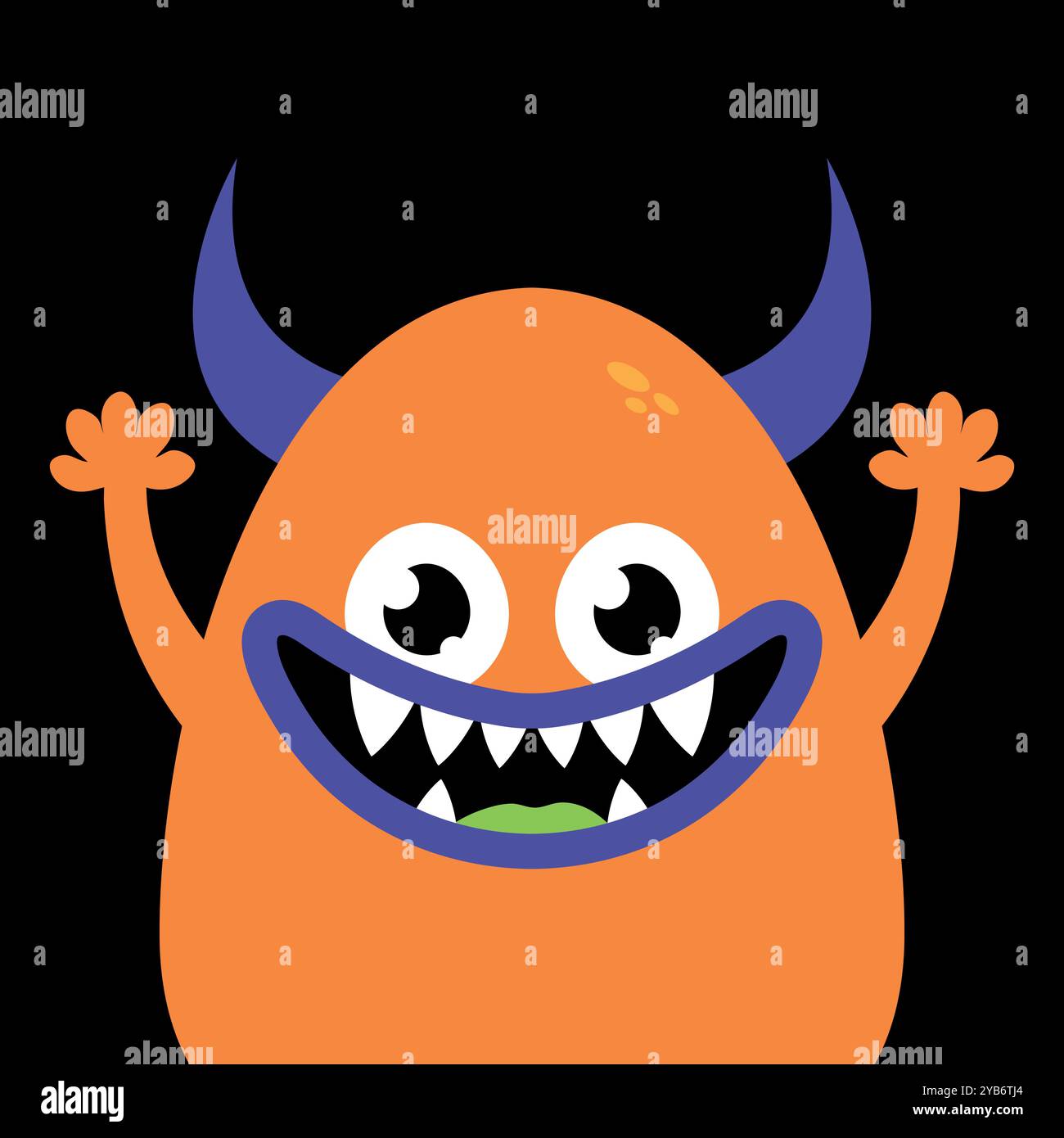 Cute cartoon monster. Funny orange monster face in childish style ...