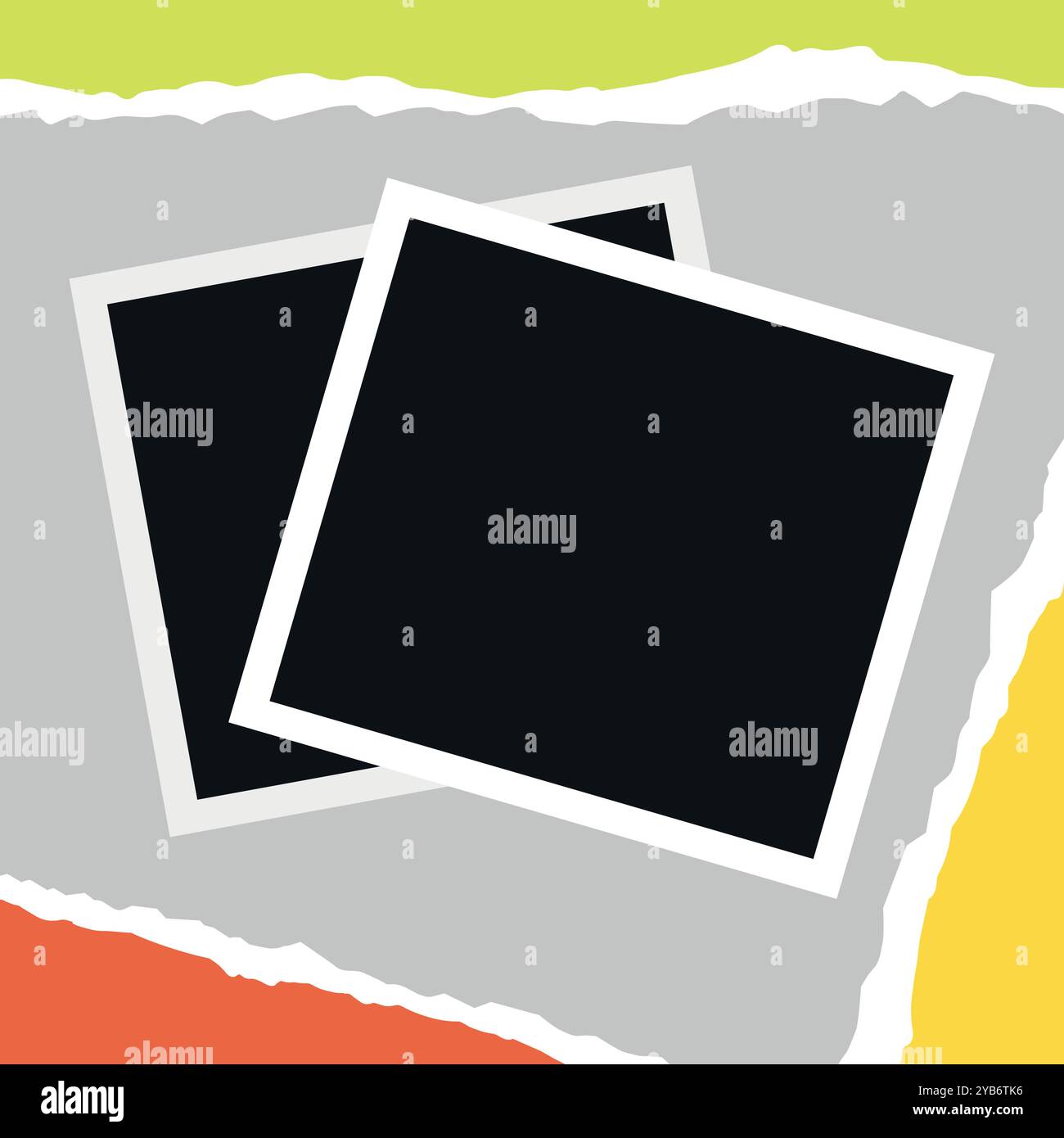 Photo frames on cut and torn paper background. Blank instant photos ...