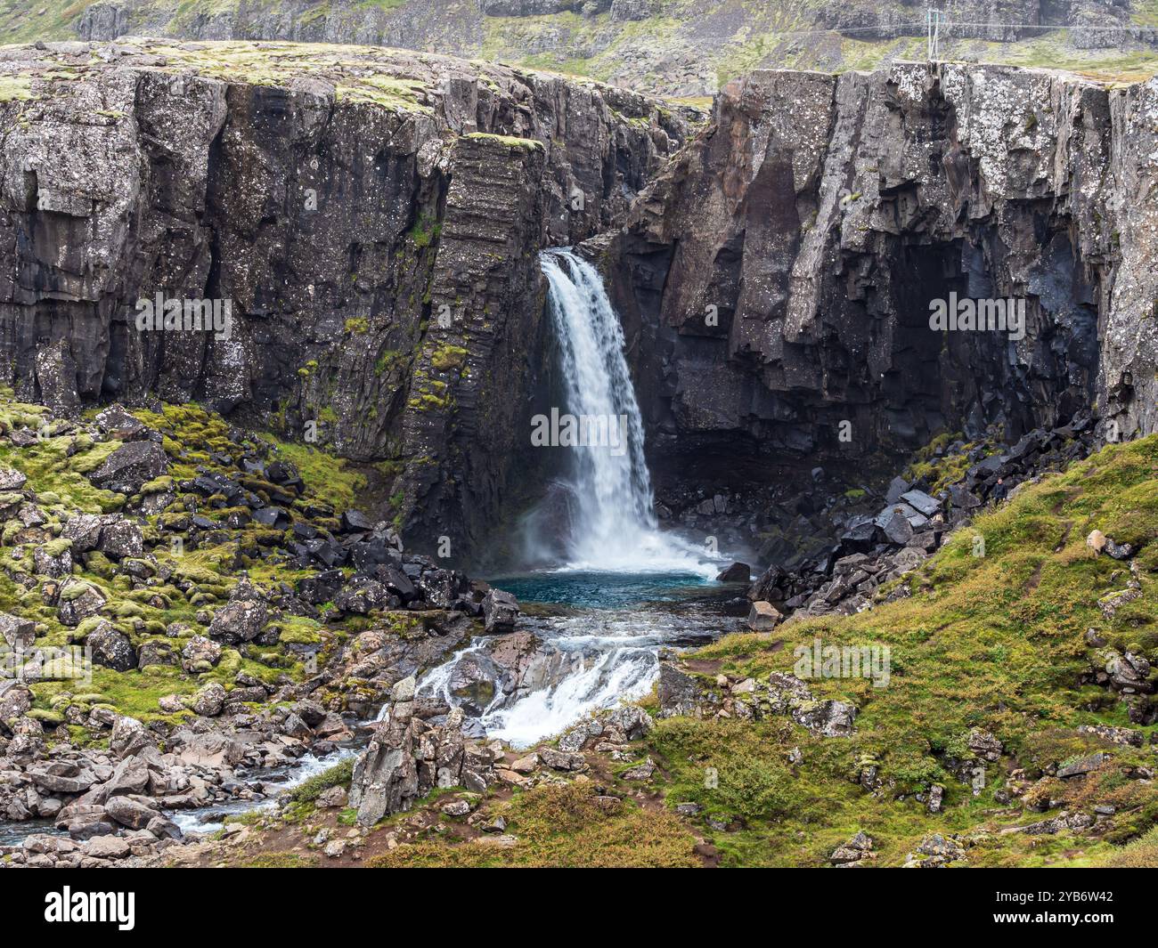 Waterfall Folaldafoss, at Öxi Mountain Road 939, East Fjords, Iceland ...