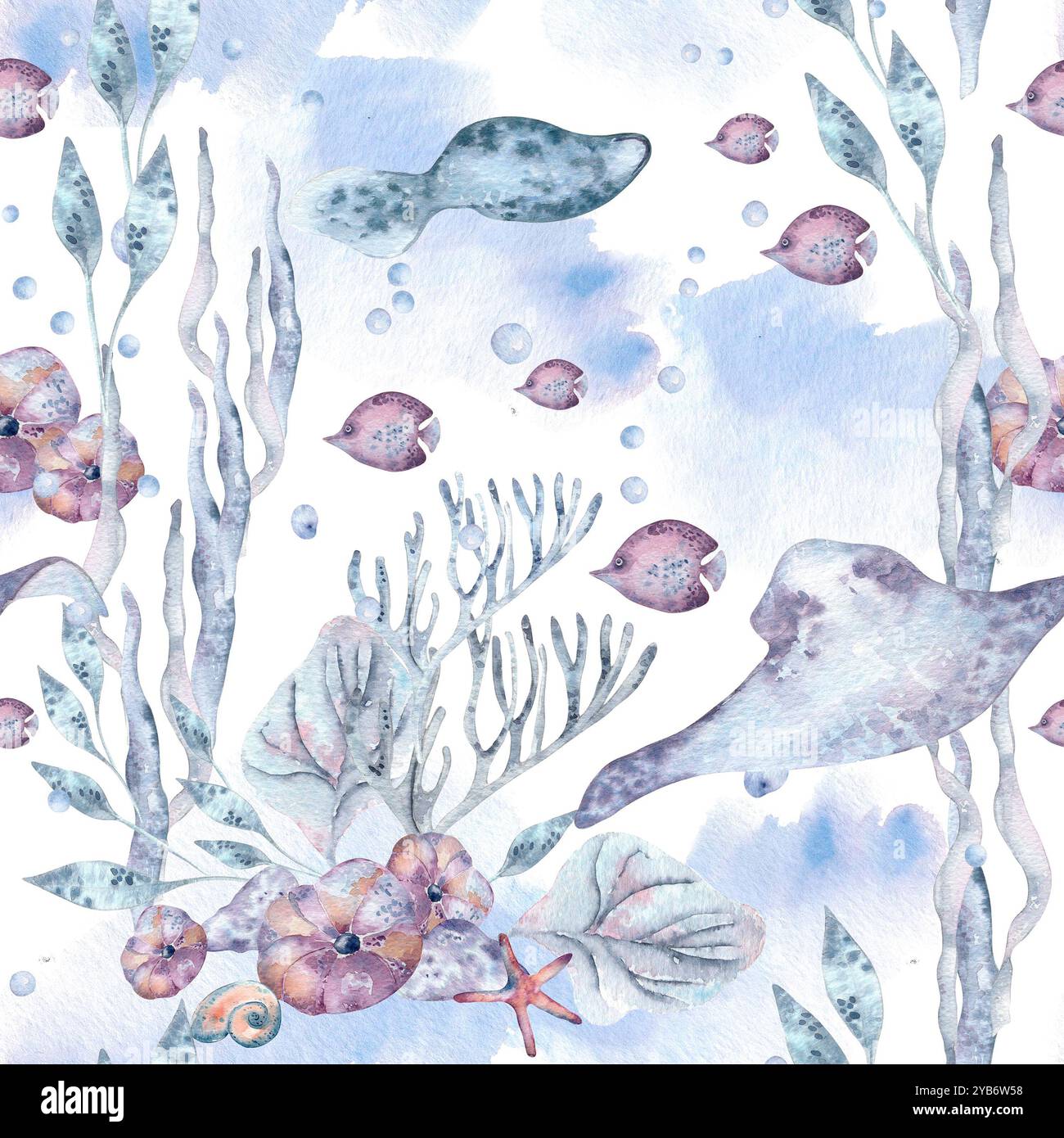 Underwater world seamless pattern of botanical elements and ocean ...